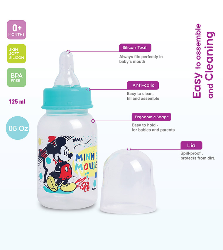 Buy Disney Disney Mickey Mouse Baby Feeding Bottle 125 Ml In Green ...
