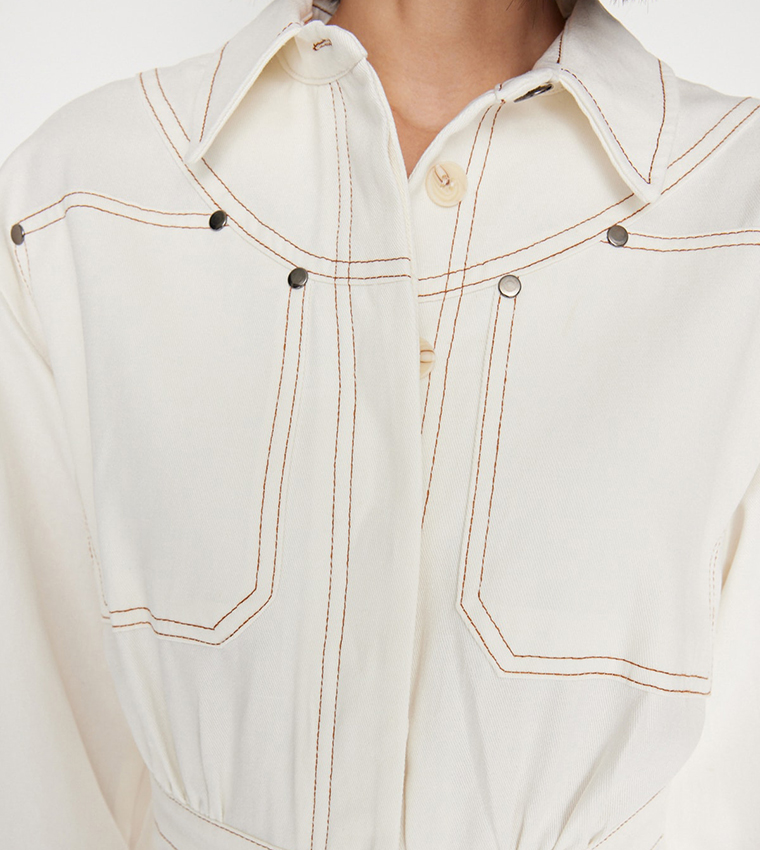 Buy Trendyol Limited Edition Mini Shirt Dress In Ecru | 6thStreet Bahrain