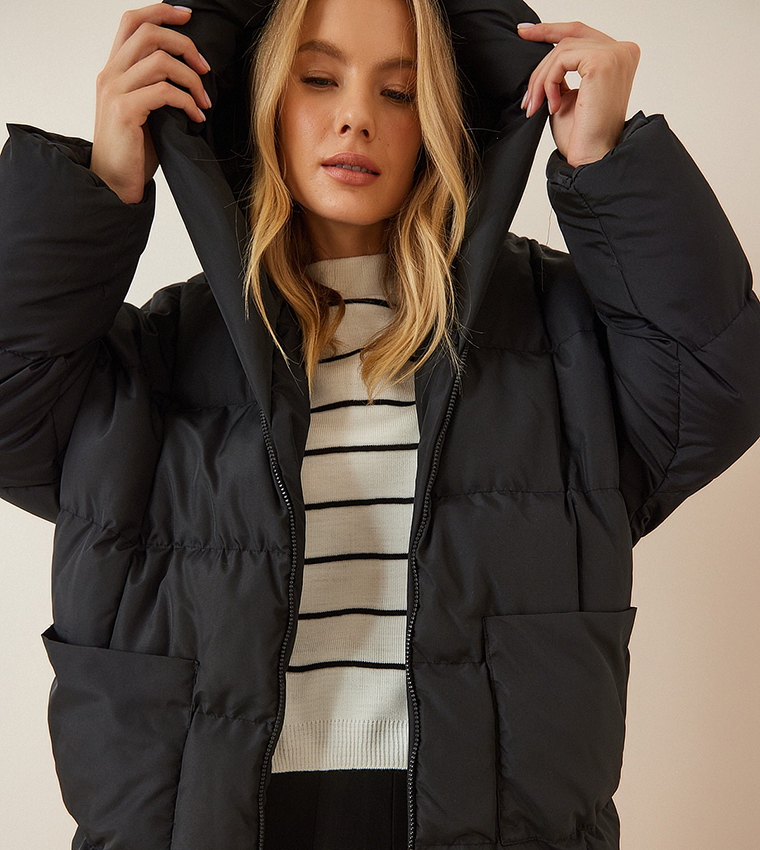 Buy Happiness İstanbul Hooded Oversized Puffer Jacket In Black ...