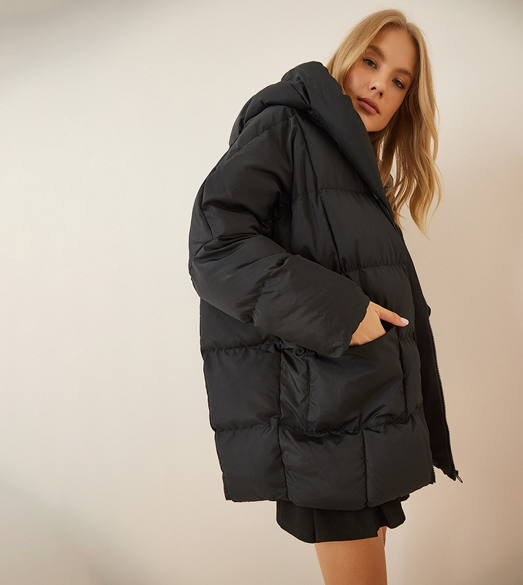 Buy Happiness İstanbul Hooded Oversized Puffer Jacket In Black ...