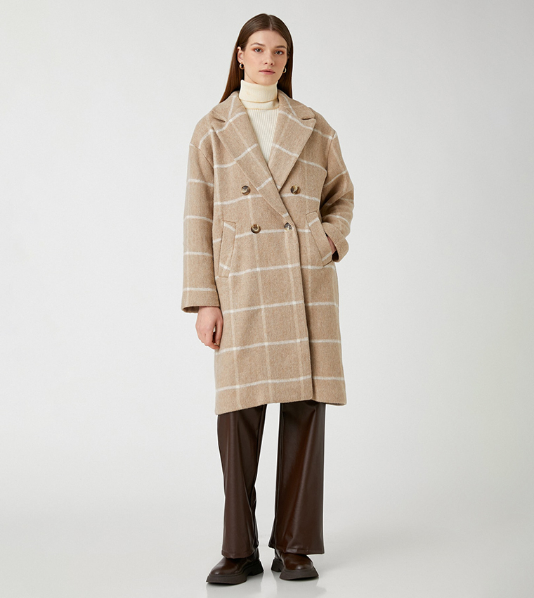 Buy Koton Plaid Double Breasted Overcoat In Brown | 6thStreet UAE