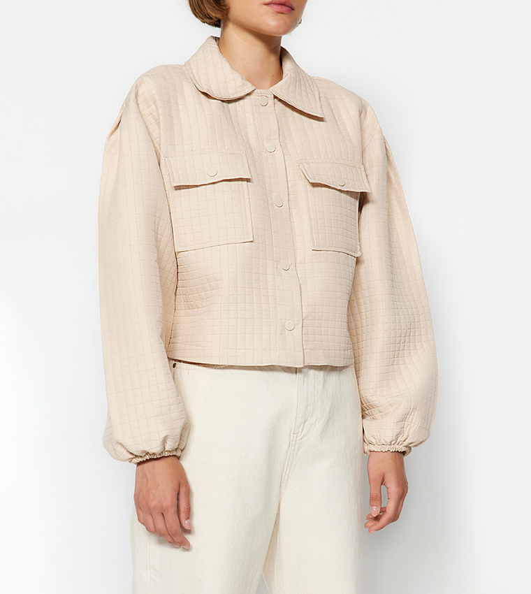 Buy Trendyol Pocket Detail Balloon Sleeves Jacket In Beige | 6thStreet UAE