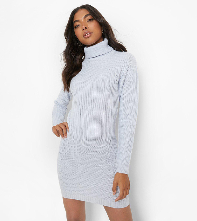 Buy Boohoo Tall Basic Roll Neck Jumper Dress In Blue | 6thStreet Qatar