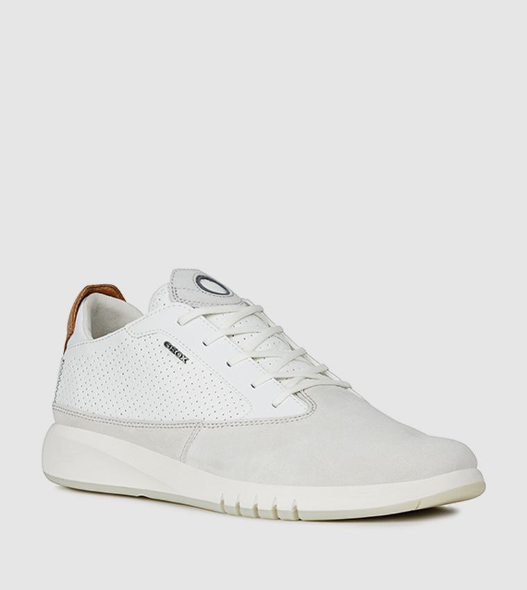 Buy Geox U Aerantis A Suede+Smo Lea Low Top Sneakers In White ...