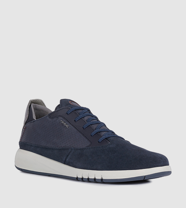 Buy Geox U Aerantis A Suede+Smo Lea Low Top Sneakers In NAVY BLUE ...