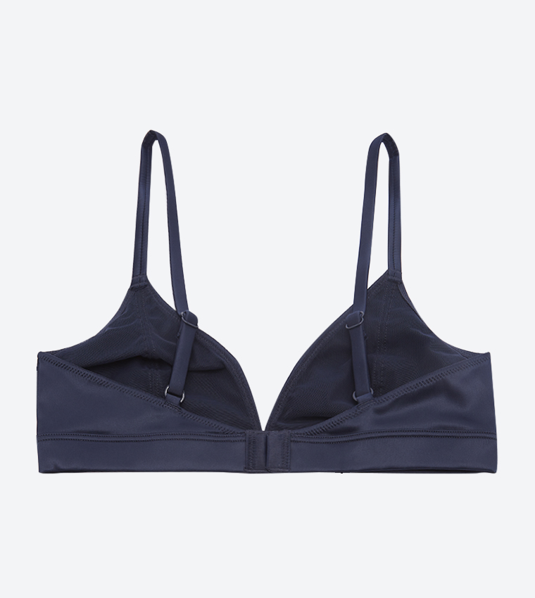 Buy Tommy Hilfiger Embroidered Detailed Triangle Bra Navy In Navy ...