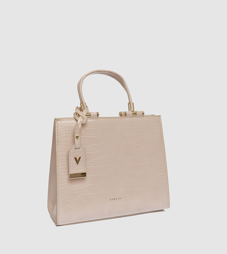 Buy VINCCI Croc Textured Satchel Bag In Beige | 6thStreet UAE