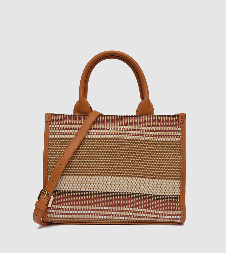 Buy VINCCI Woven Mini Tote Bag In Brown | 6thStreet UAE