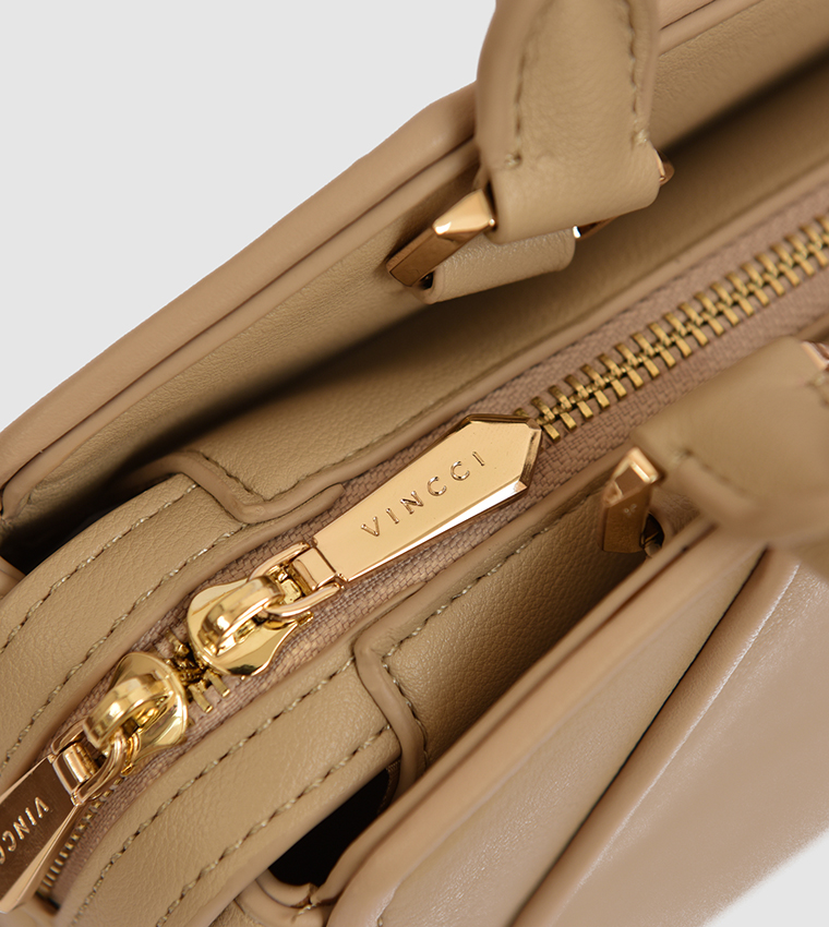 Buy VINCCI Logo Detail Handheld Bag In Khaki | 6thStreet Bahrain