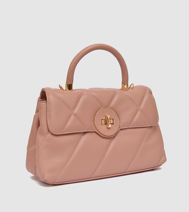 Buy VINCCI Quilted Twist Lock Top Handle Bag In Pink | 6thStreet Qatar