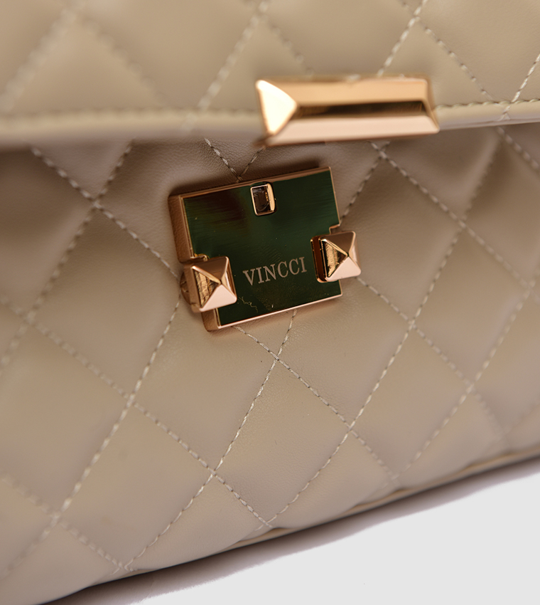 Buy VINCCI Quilted Flap Shoulder Bag In Beige | 6thStreet UAE