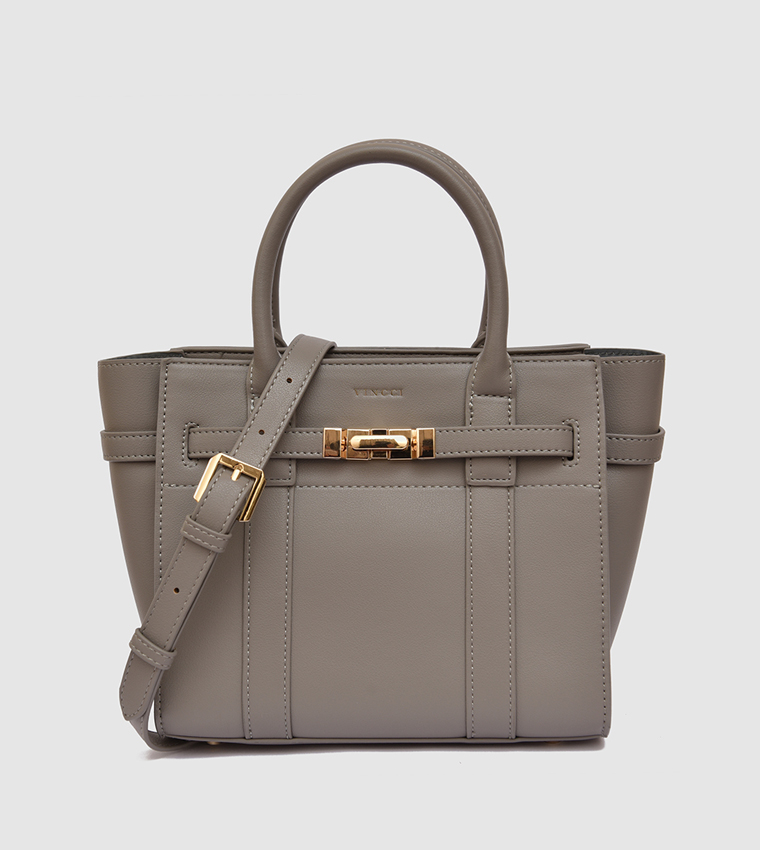Buy VINCCI Textured Satchel Bag In Taupe | 6thStreet UAE