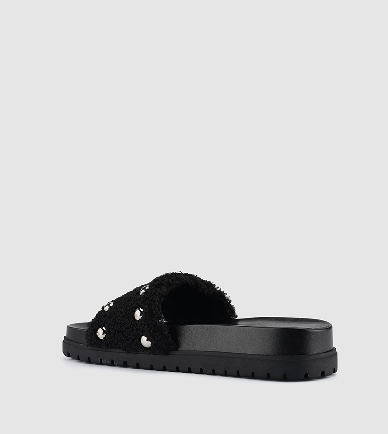 Buy Nine West Freely Studded Flat Slide Sandals In Black | 6thStreet Qatar