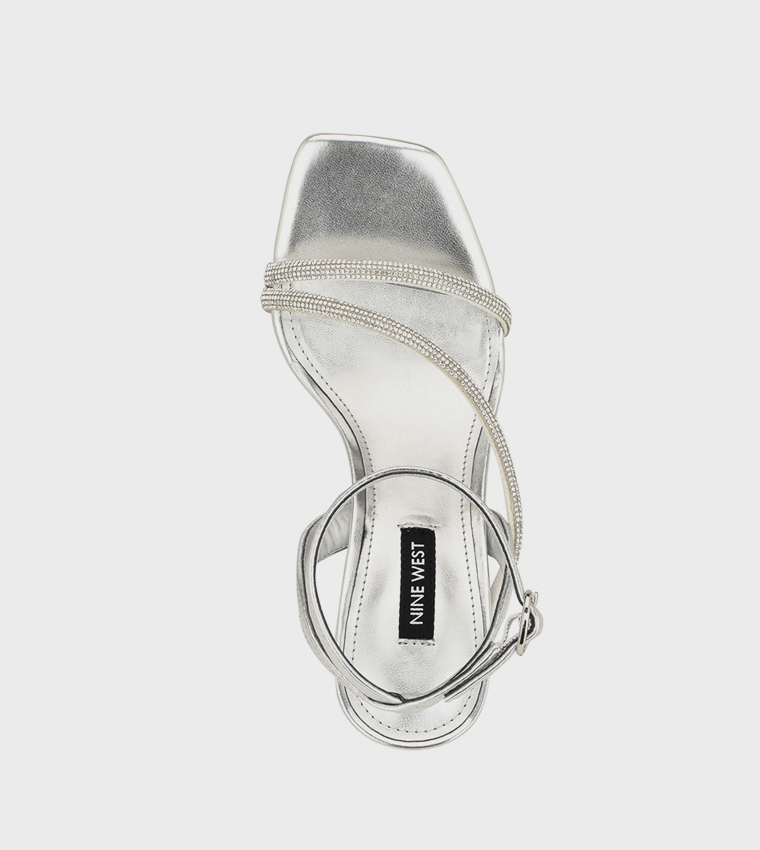 Buy Nine West GADEN Embellished Block Heel Sandals In Silver ...