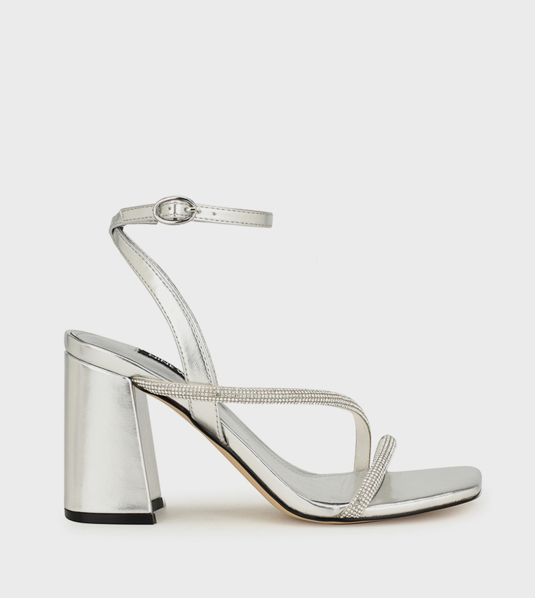 Buy Nine West GADEN Embellished Block Heel Sandals In Silver ...