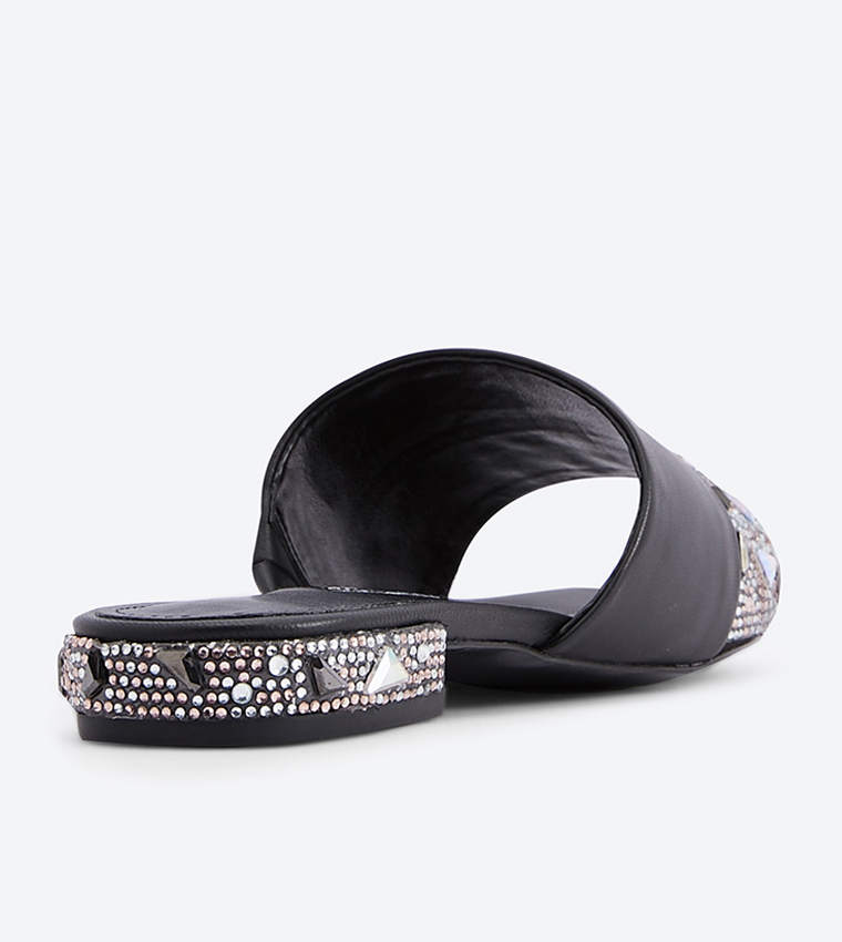 Buy Nine West Interpret Rhinestone Encrusted Block Heel Slides Black In ...