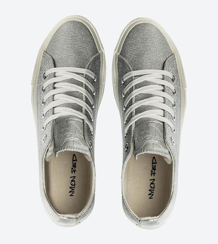 Buy Nylon Red @ CCC Tongue Logo Detail Round Toe Sneakers Silver In ...