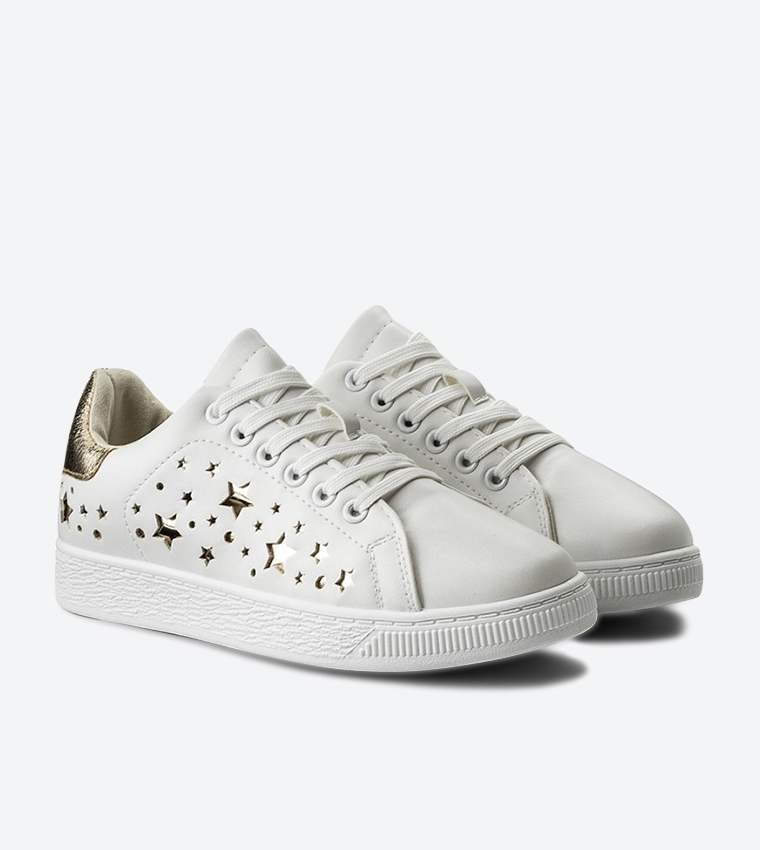 Buy Nylon Red @ CCC Star Cut Out Details Round Toe Sneakers White ...