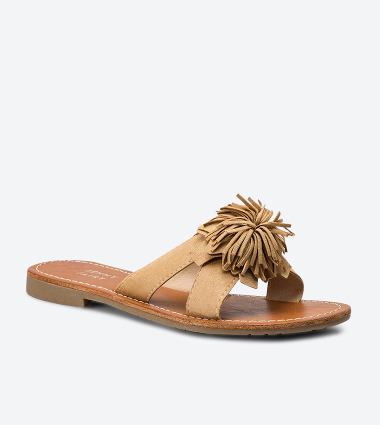 Buy Jenny Fairy @ CCC Flower Details Round Toe Open Back Slides Camel ...