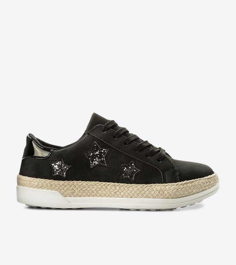Buy Nylon Red @ CCC Side Star Details Lace Up Closure Sneakers Black ...