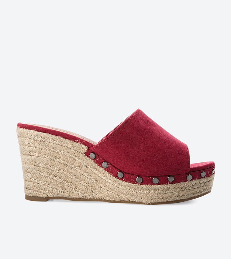 Buy Jenny Fairy Stitch Detail Round Toe Wedges Red In Red | 6thStreet Qatar