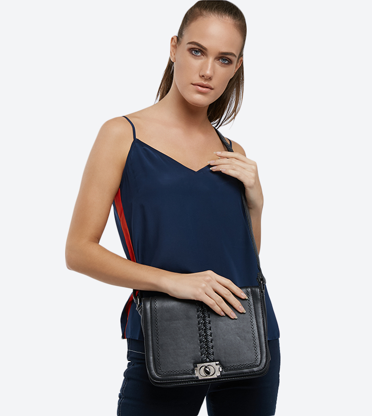 Buy R&B Turn Lock Closure Sling Bag Black XH 22 In Black | 6thStreet ...