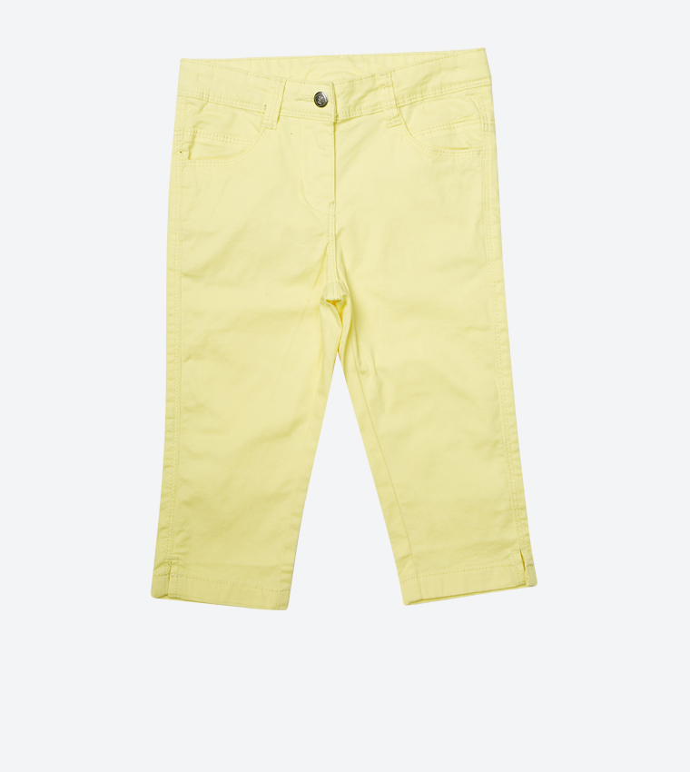Buy Z Generation Button Placket Zip Fly Closure Pants Yellow In Yellow ...